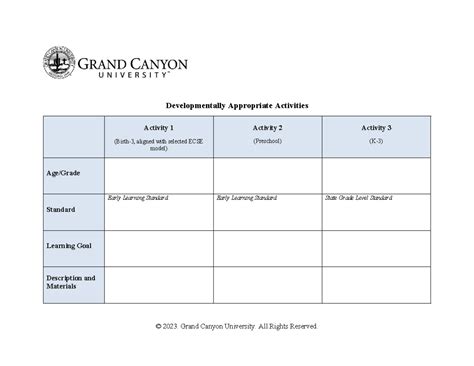 ECS T Activities Template ECS Developmentally Appropriate Activities Activity