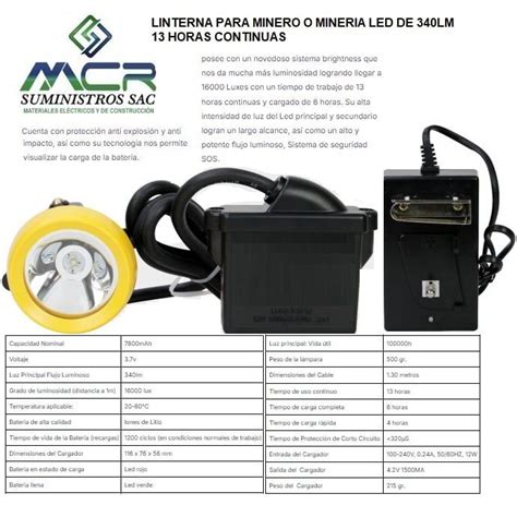 Linterna Para Minero O Mineria Led De 340lm 13 Horas Continuas Generico