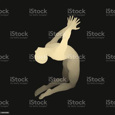 댄서 그의 무릎에 춤을 수행합니다 댄서의 실루엣입니다 남자 인체 3d 모델입니다 스포츠 기호입니다 디자인 요소입니다 벡터 일러스트입니다 3차원 형태에 대한 스톡 벡터 아트