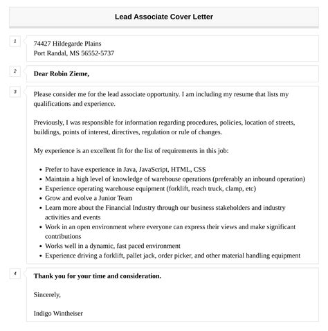 Lead Associate Cover Letter Velvet Jobs