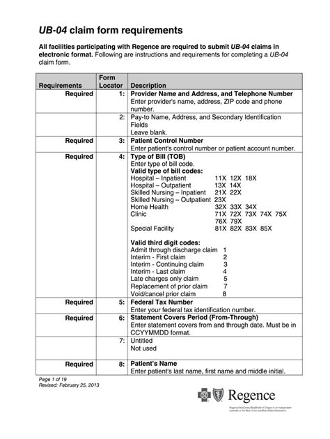 Fillable Ub Form Printable Forms Free Online