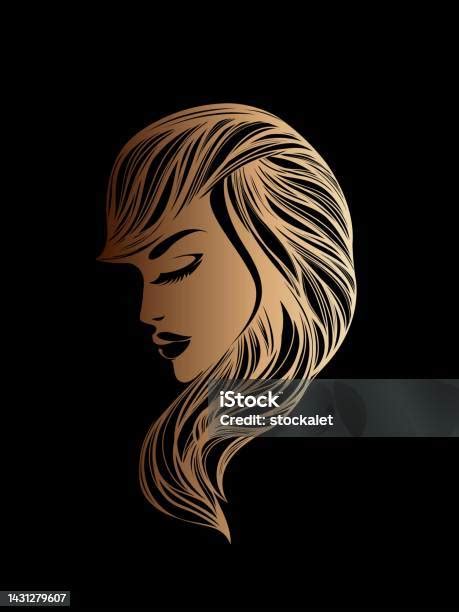 뷰티 살롱 미용실 메이크업 로고 아름다운 여자 얼굴 길고 물결 모양의 헤어 스타일 금발 소녀 개념에 대한 스톡 벡터 아트 및 기타 이미지 Istock