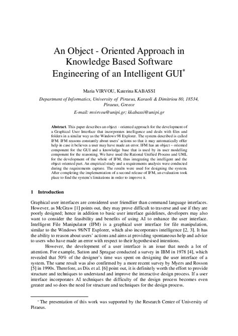 Pdf An Object Oriented Approach In Knowledge Based Software Engineering Of An Intelligent Gui