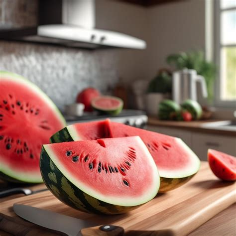 Premium Photo Whole Watermelon Slices On A Wooden Cutting Board With