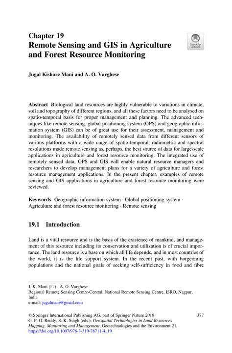 Pdf Remote Sensing And Gis In Agriculture And Forest Resource Monitoring