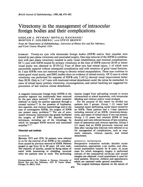 Vitrectomy In The Management Of Intraocular Foreign Bodies And Their
