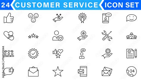 Customer Service And Support Outline Icon Collection Thin Line Set