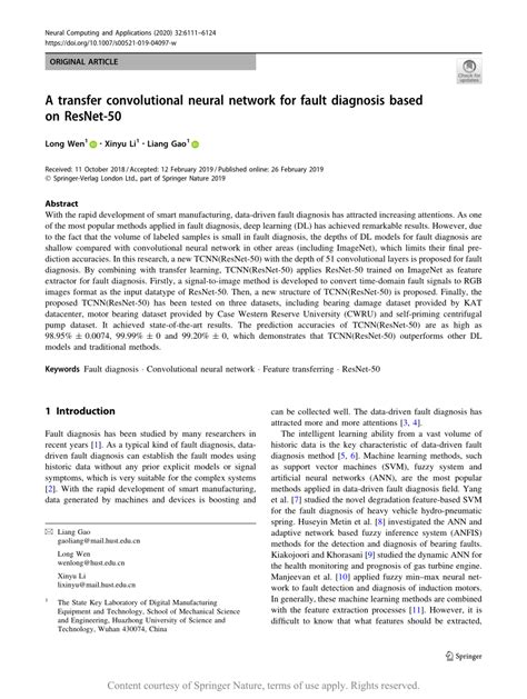 A Transfer Convolutional Neural Network For Fault Diagnosis Based On Resnet 50 Request Pdf