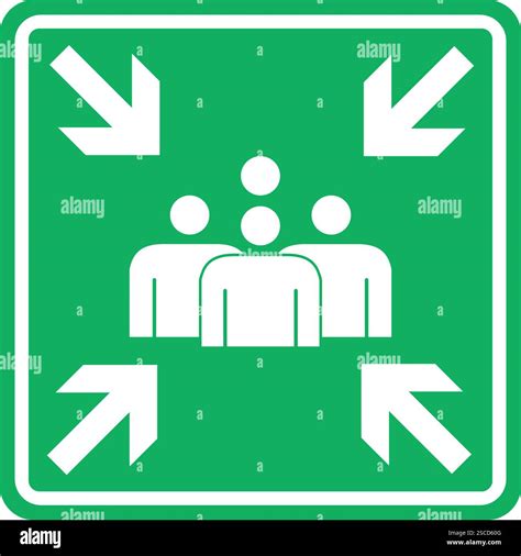 Assembly Point Sign White On Green Background Emergency Signs And
