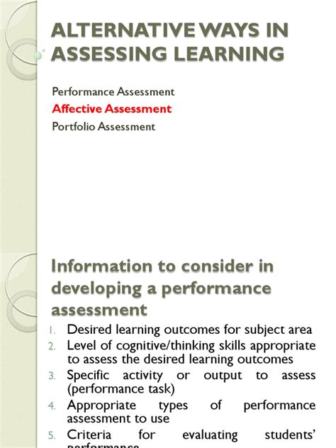 Alternative Ways In Assessing Learning 2 Pdf Educational Assessment Affect Psychology
