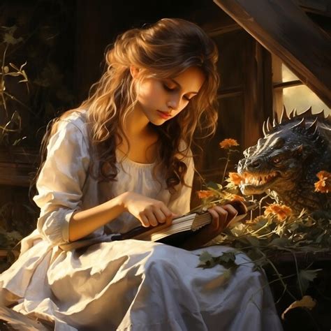 Premium Ai Image An Image Of A Girl Sitting With A Lizard In Style Of