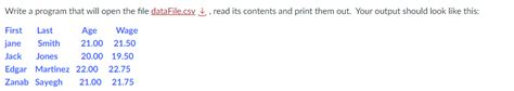 Solved Write A Program That Will Open The File DataFile Csv Chegg Com