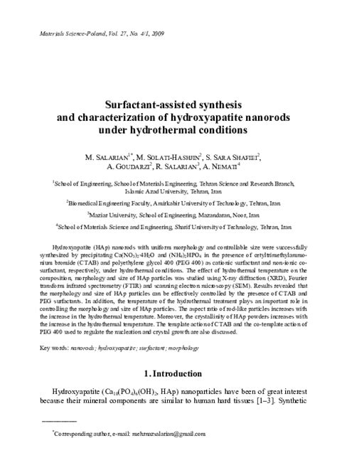 Pdf Surfactant Assisted Synthesis And Characterization Of