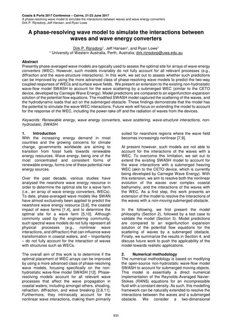 pdf a phase resolving wave model to simulate the interactions between