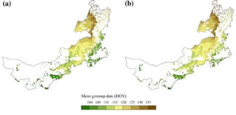 7 Reconstructed Spatial Patterns Of Mean Green Up Dates For A Leymus Download Scientific