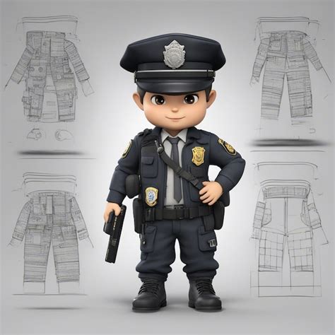 배낭을 사용하여 총과 재킷을 입은 Chibistyle 3d 귀여운 경찰 남자 만화 캐릭터 소년 프리미엄 Ai 생성 이미지