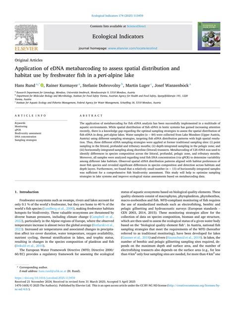 Pdf Application Of Edna Metabarcoding To Assess Spatial Distribution And Habitat Use By