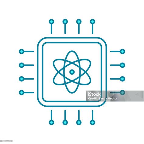 양자 컴퓨팅 라인 아이콘입니다 원자 기호와 블루 반도체 칩 아이콘에 대한 스톡 벡터 아트 및 기타 이미지 아이콘 양자