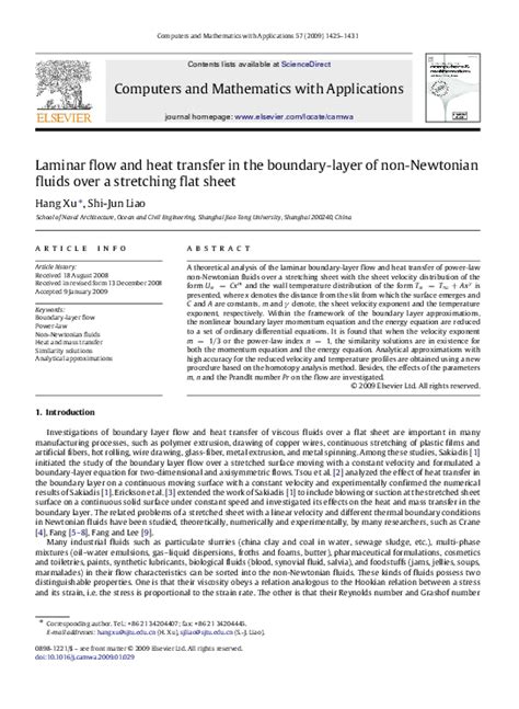 Pdf Laminar Flow And Heat Transfer In The Boundary Layer Of Non Newtonian Fluids Over A