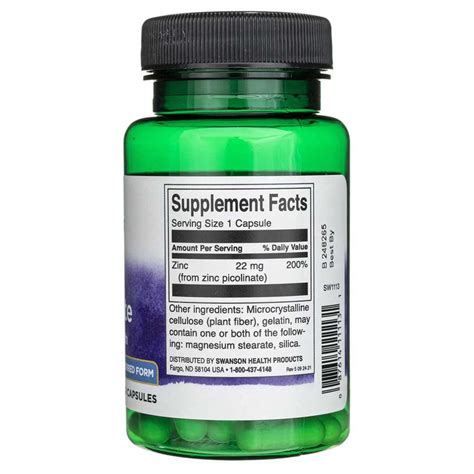Swanson Zinc Picolinate 22 mg 60 Capsules | Medpak Shop