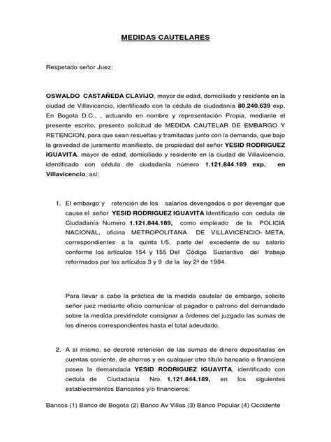 Medidas Cautelares Demanda Ejecutiva Yesid Rodriguez Pdf Pdf