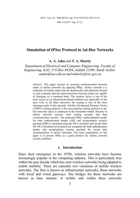 Pdf Simulation Of Ipsec Protocol In Ad Hoc Networks