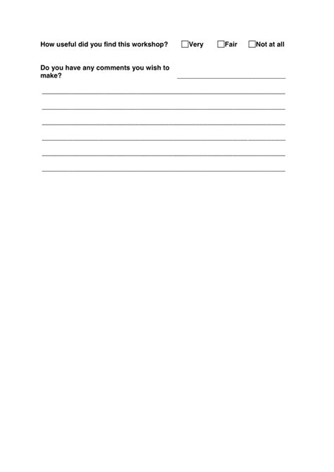 Workshop Evaluation Form In Word And Pdf Formats Page Of