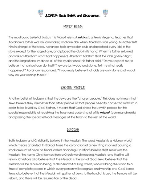 Judaism Basic Beliefs And Observances Judaism Basic Beliefs And Observances Monot Heism The