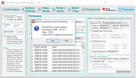 Dlplcr6500evm Unable To Switch To Pattern Mode Error Invalid