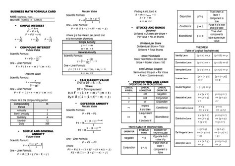 Business Math Formula Card Pdf If And Only If Boolean Algebra