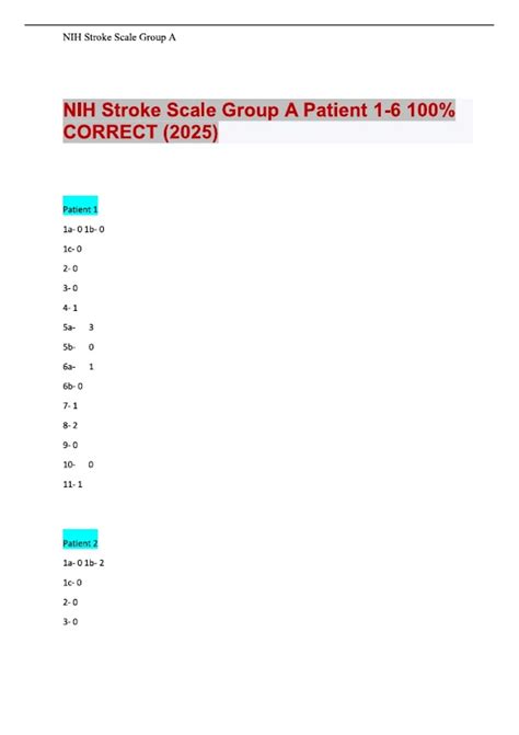 Nih Stroke Scale Group A Patient 1 6 100 Correct 2025 Nih Stroke