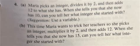Solved A ﻿maria Picks An Integer Divides It By 2 ﻿and