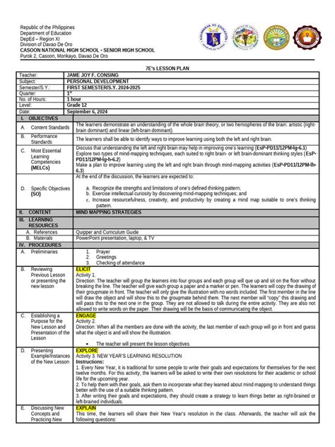 Lesson Plan Week 6 Day 4 Perdev 12 Pdf Learning Mind