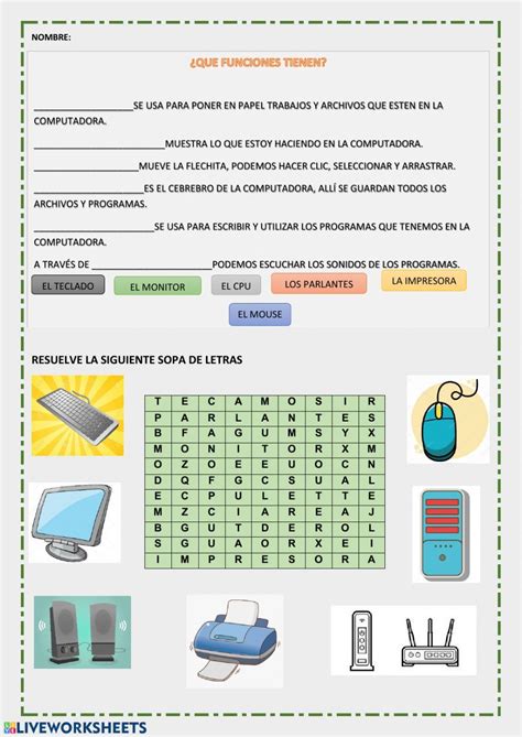 Periféricos Y Funciones Worksheet Clase De Informática Profesor De Informática Clases De