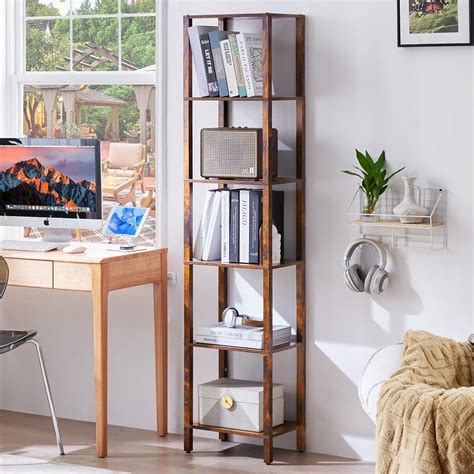 66in Tall Bookshelf 6 Tier Small Narrow Bookcase Skinny Book Shelf For Small Space Farmhouse
