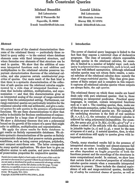 Safe Constraint Queries Proceedings Of The Seventeenth Acm Sigact