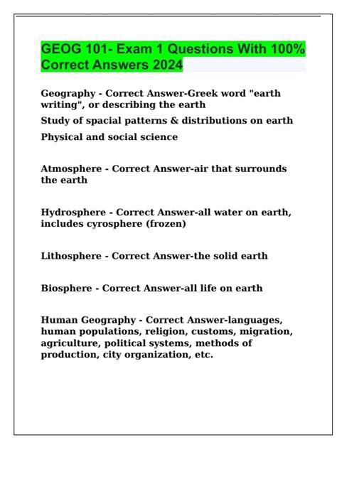GEOG 101 Exam 1 Questions With 100 Correct Answers 2024 GEOG 101 Stuvia UK