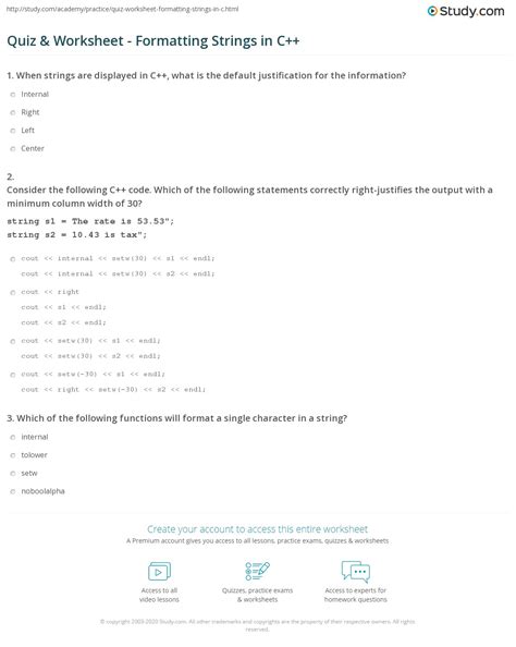Quiz And Worksheet Formatting Strings In C