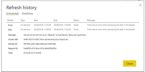 getting an error when refreshing the data in power microsoft fabric community