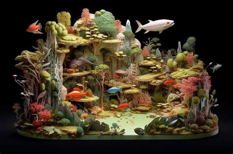 Three Dimensional Illustration Of Small Ecosystem World Stock