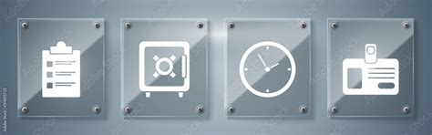 Set Identification Badge Clock Safe And Clipboard With Checklist