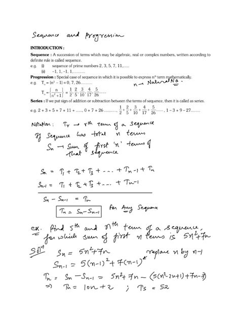 Sequence And Progression Notes Pdf Mathematical Objects Arithmetic