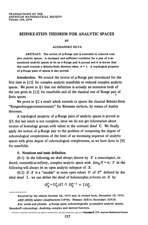 Pdf Behnke Stein Theorem For Analytic Spaces