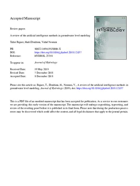 Pdf A Review Of The Artificial Intelligence Methods In Groundwater Level Modeling