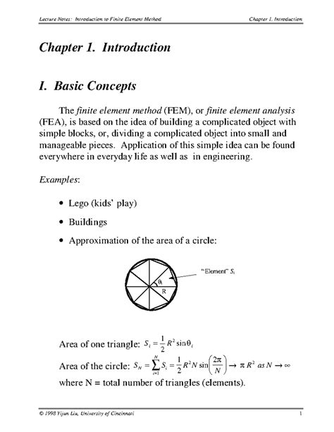 Finite Element Methods Lectures Universi Chapter 1 Introduction I Basic Concepts The Finite