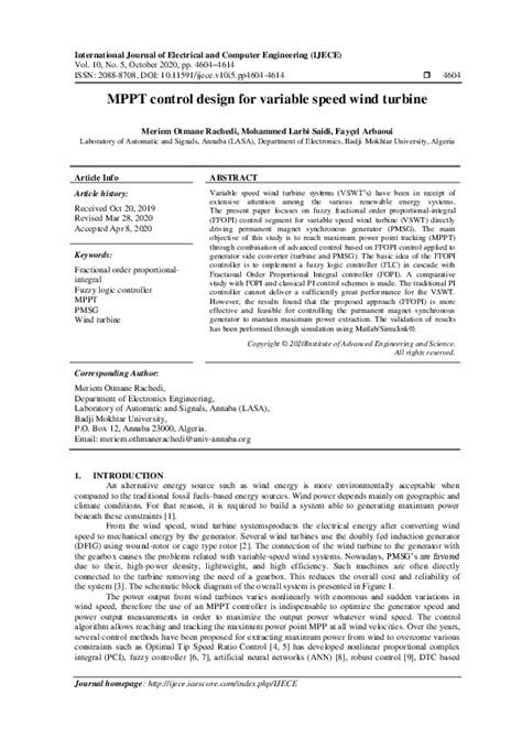 Pdf Mppt Control Design For Variable Speed Wind Turbine Meriem