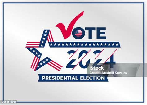 2024년 기호에 투표하세요 2024년 미국 대통령 선거 확인 표시 아이콘입니다 흰색 배경에 투표 레이블입니다 2024년 미합중국 투표 벡터 일러스트 레이 션입니다 정치
