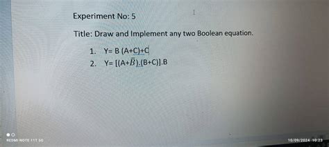 experiment no 5 title draw and implement any two boolean equation y b