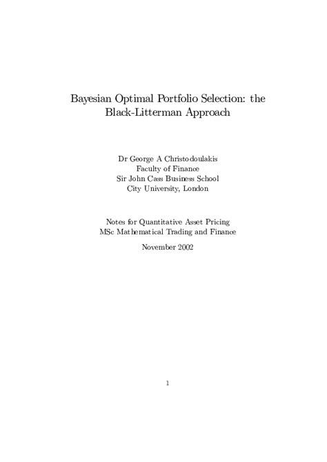 Pdf Bayesian Optimal Portfolio Selection The Black Litterman Approach