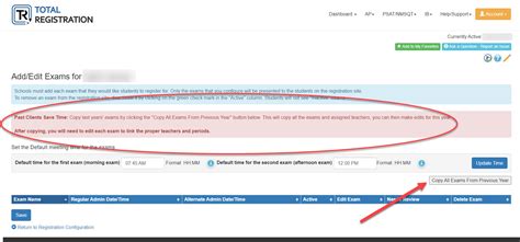 Copying AP Exams From Previous Year S Configuration Total Registration Support